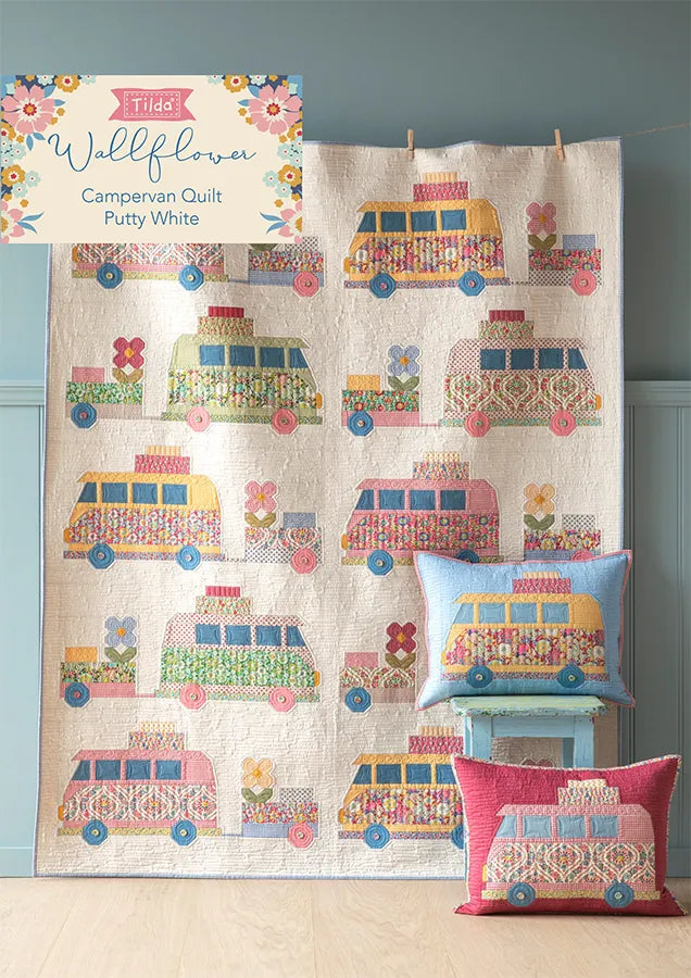 Tilda Wallflowers Campervan Quilt Pattern - Putty White (Free Digital ...